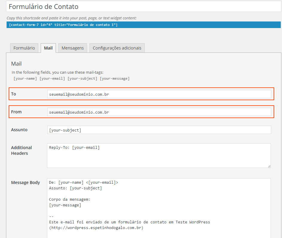 Como Configurar O Contact Form 7 No WordPress Ajuda DialHost